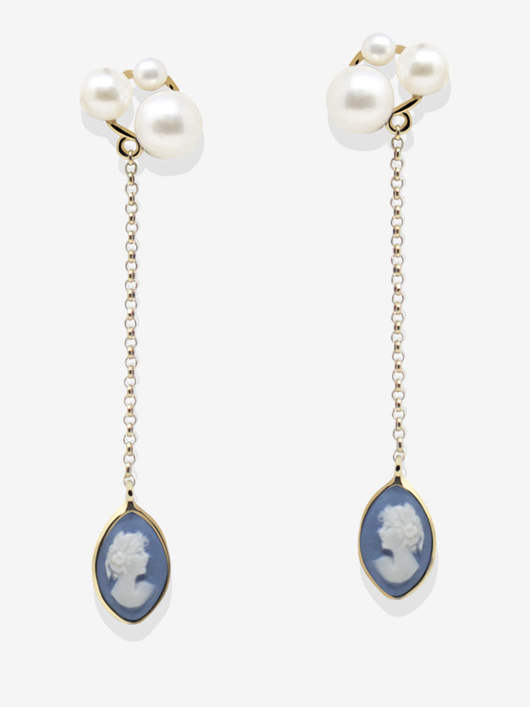 Lilith Sky Blue Cameo Earrings With Pearls | Vintouch Jewels