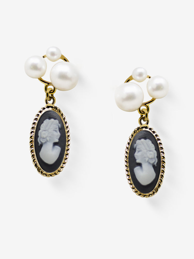 Lilith Black Cameo Stud Earrings | Vintouch Jewels